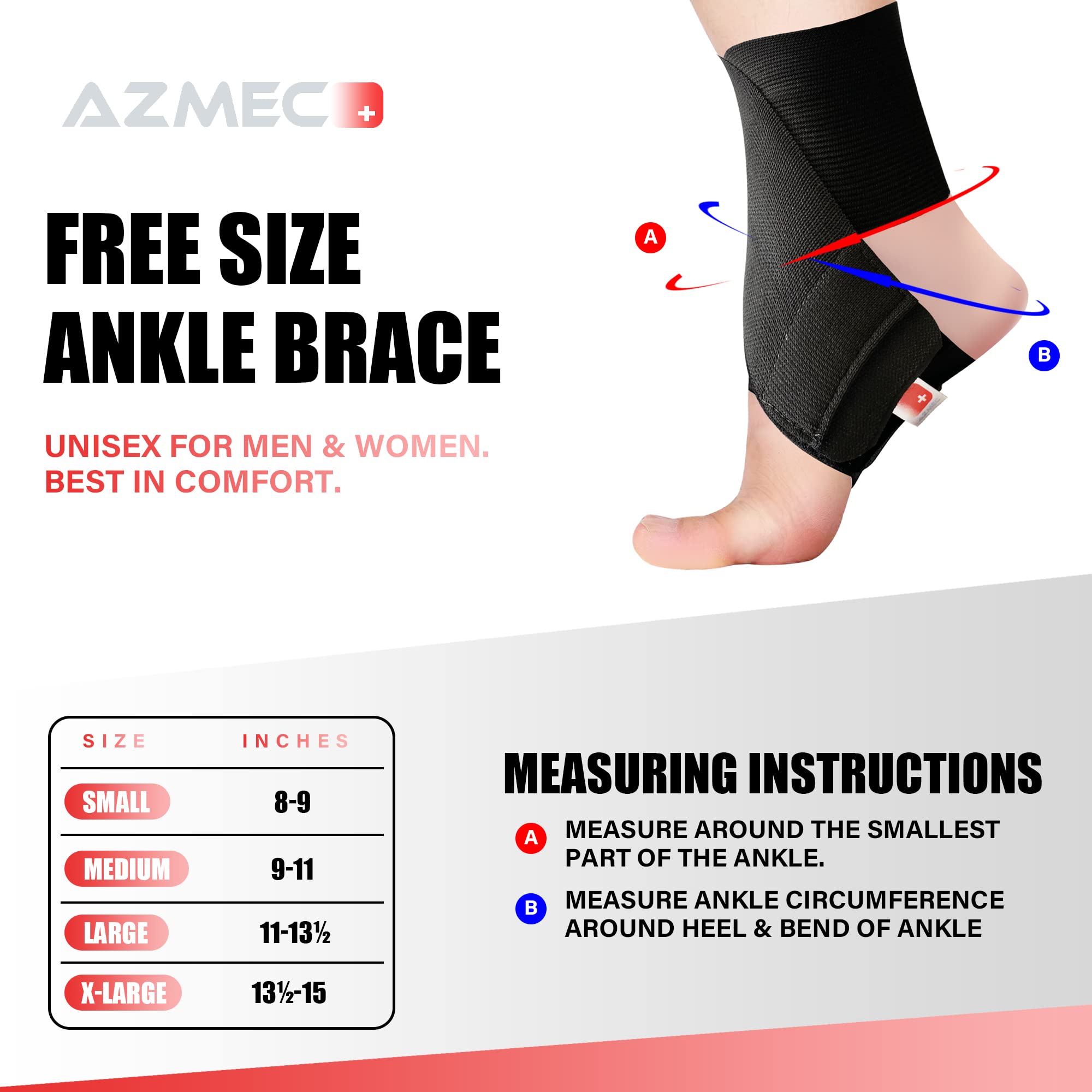 Azmec Ankle Brace for Sprained Ankle – Adjustable Ankle Wrap for Sprains, Strains, Inflammation, Swelling, Pain, Ankle Braces for Women and Men - (Large)