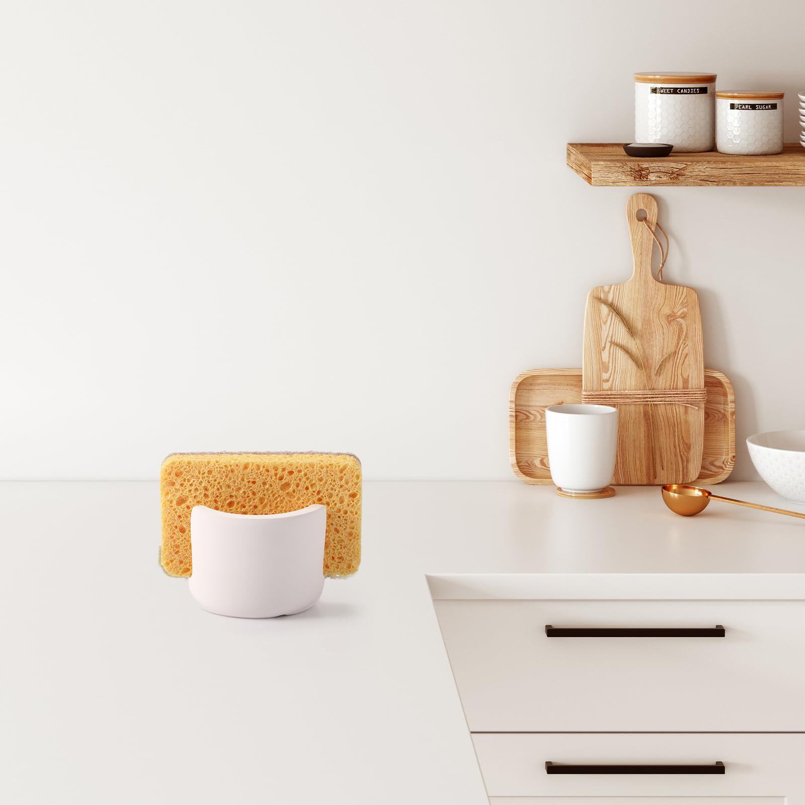 BOJDOPIE Diatomite Sponge Holder for Kitchen Sink, Water Absorbing Sink Stone Drying Caddy, Quick Dry Dish Sponge Organizer for Kitchen Bathroom (Beige)