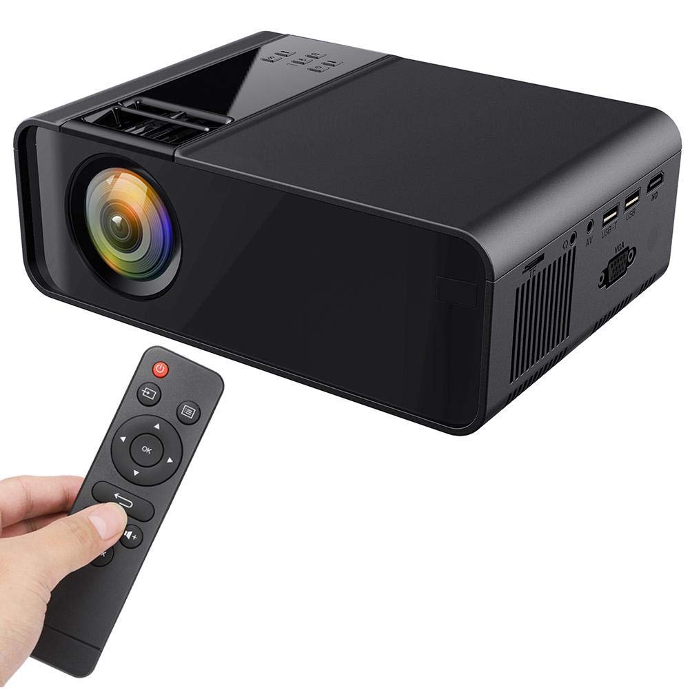 ASHATA Portable HD Projector, 150'' 3D HDMI Video Projector with Holder and Remote Control, Support Dual USB HDMI VGA AV Interface Compatible with TV Stick, Laptop, for iOS, for Android Black
