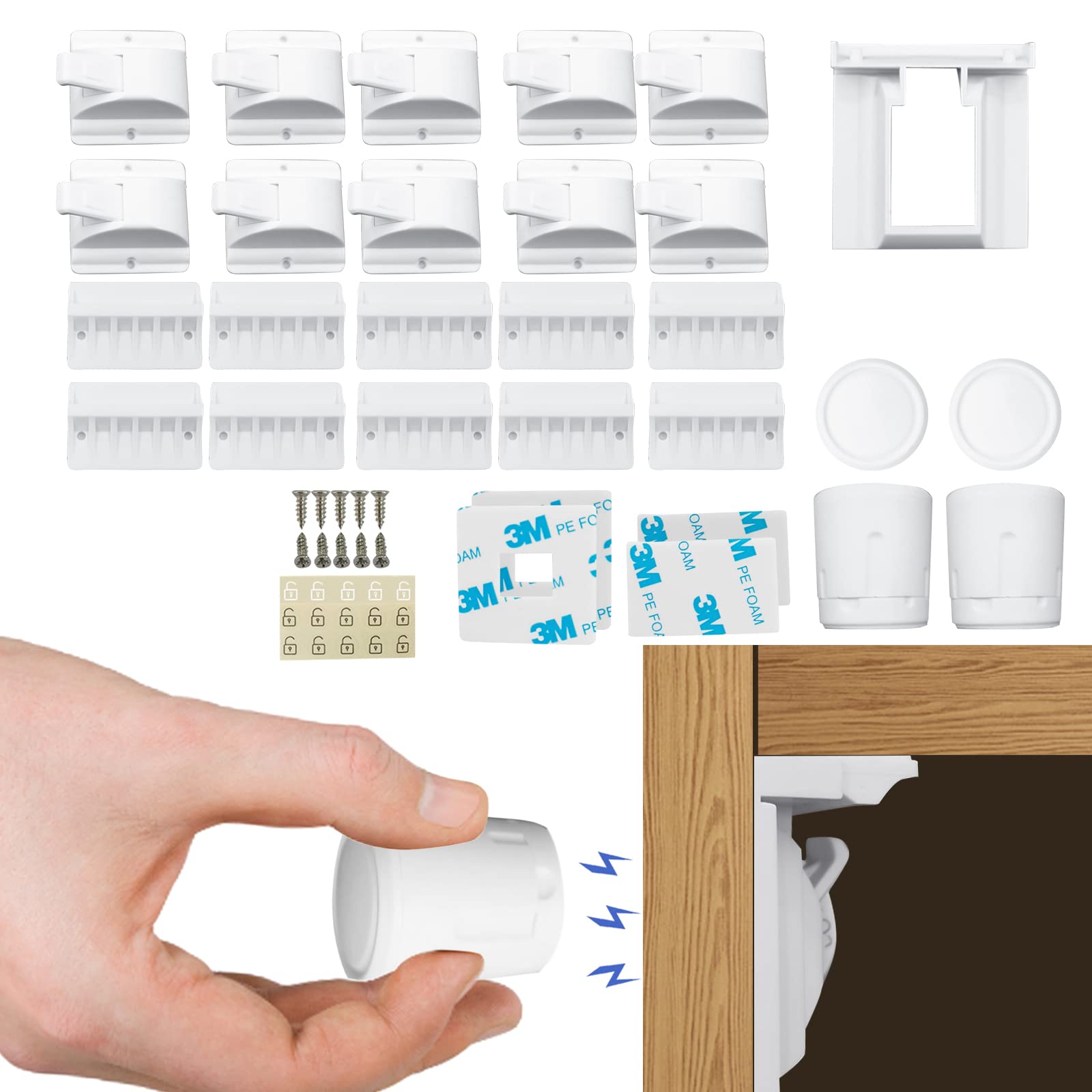 Baby Proofing Magnetic Cabinet Locks, Child Proof Safety Latches for Drawer Cupboard Kitchen Bedroom, Adhesive or Screw Two Installation Methods (10 Locks & 2 Keys)
