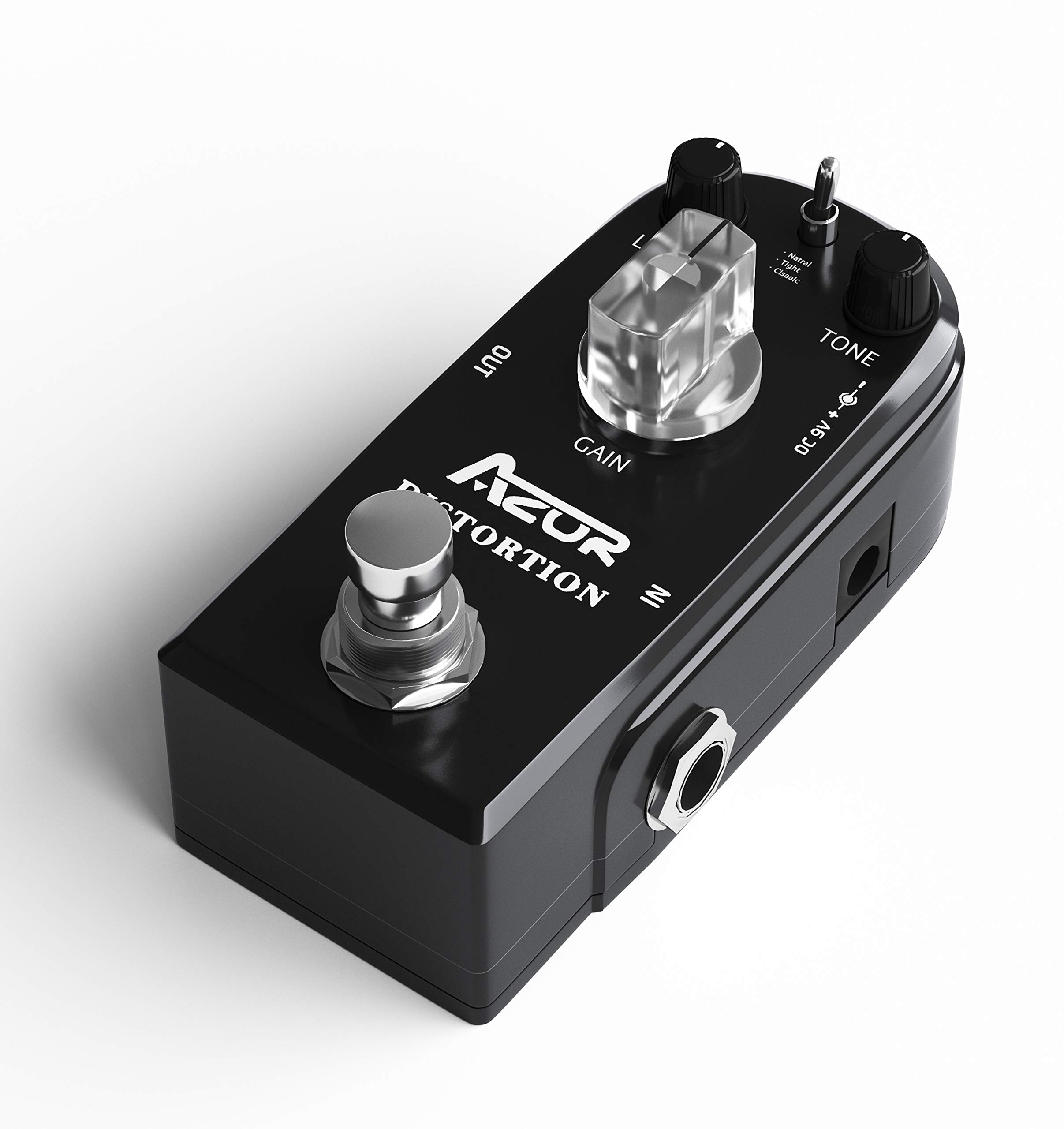 AZOR Distortion Guitar Effect Pedal 3 Modes Natural, Tight, Classic with Guitar Pedal Power Cable,9V Battery Clip Converter Power Cable