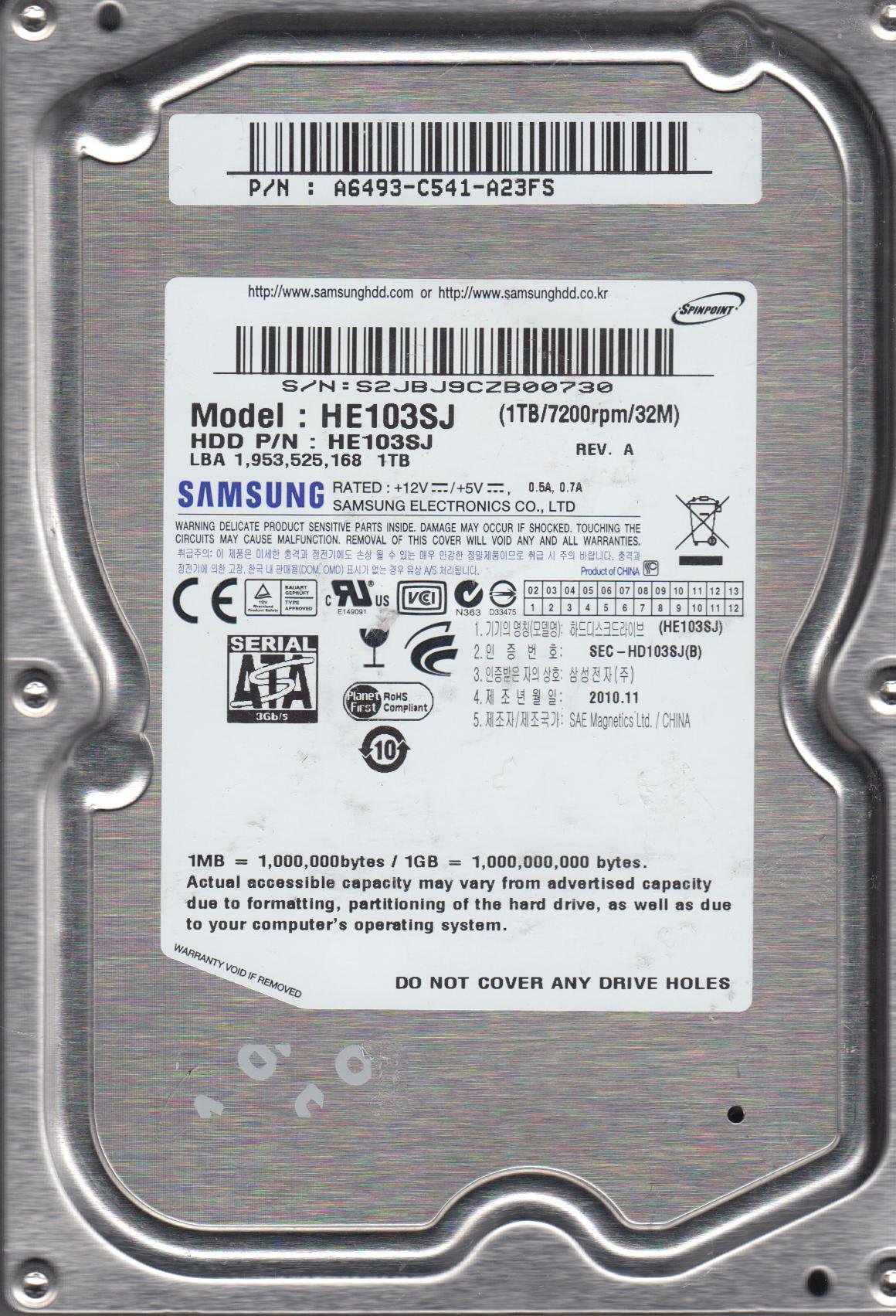 SpinPoint F3R HE103SJ 1 TB Internal Hard Drive