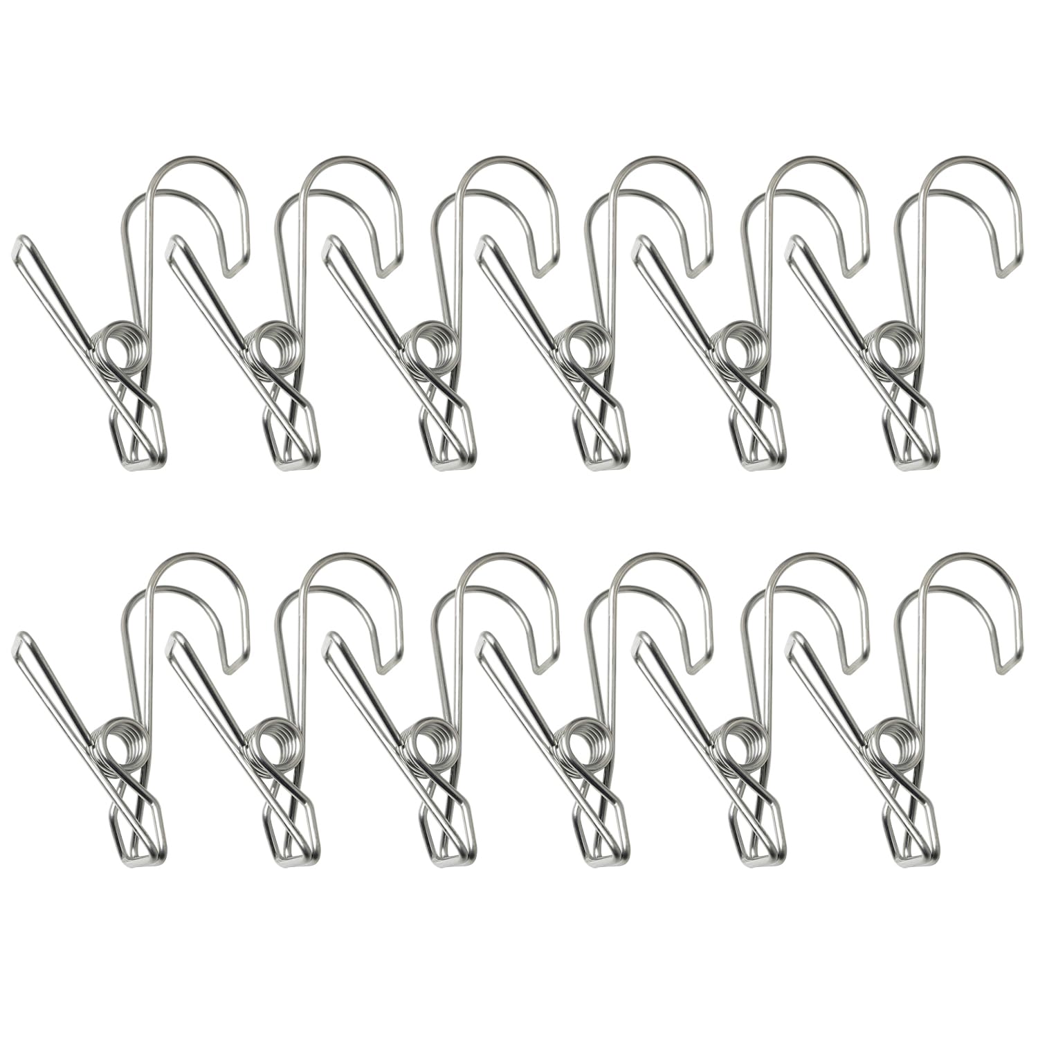 Pro Bamboo Kitchen 12PCS Stainless Steel Short Tail Drying Clothes Clips with Hooks Heavy Duty Multi-Functional for Displaying Items Document Storage Hooks Universal Clips Kitchen Bathroom Hanging