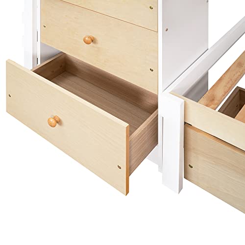 Brisca Twin Over Twin Loft Bunk Bed with 6 Storage Drawers and Ladder,Bed Frame W/Neutral Finish & Simple Design,for Apartment,Bedroom,Guest Room,Natural