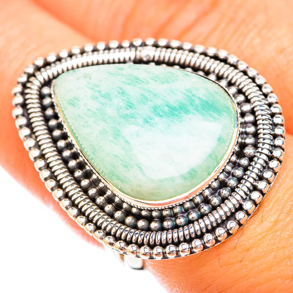 Ana Silver Co Huge Amazonite 925 Sterling Silver Ring Size 7.5 - Handmade Jewelry, Bohemian, Vintage RING119181