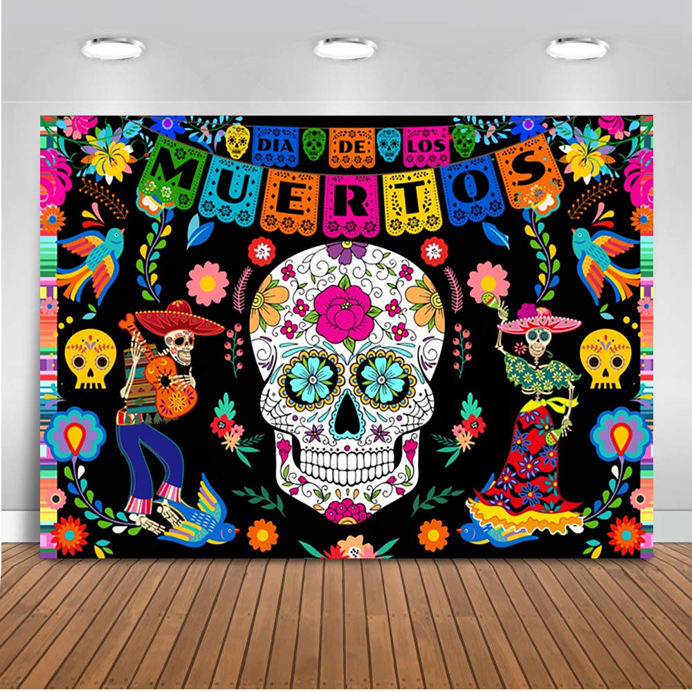 Avezano Day of The Dead Backdrop Mexican Dia de Los Muertos Fiesta Background Sugar Skull Halloween Party Decoration Supplies (7x5ft)