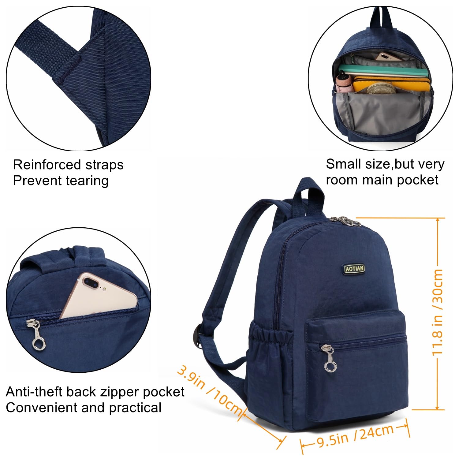 AOTIAN Mini Lightweight Backpack Durable Travel Hiking Women and Girls Small Daypack, 7 Liters Blue