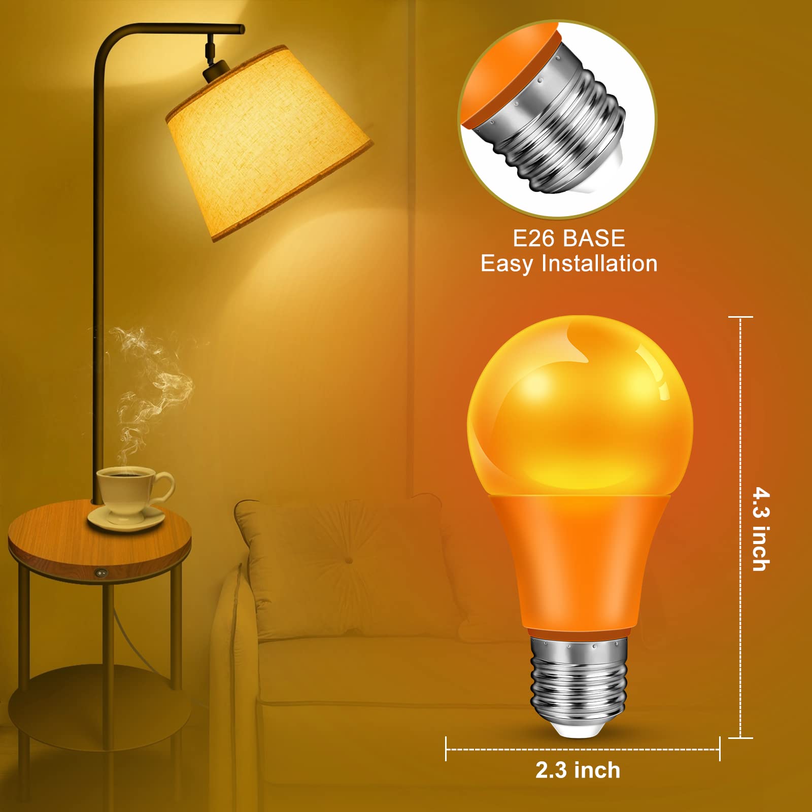 Red Light Bulb 9W (60W Equivalent) E26 Base, LED Colored Light Bulbs for Halloween Christmas Party Holiday Lighting 4-Pack