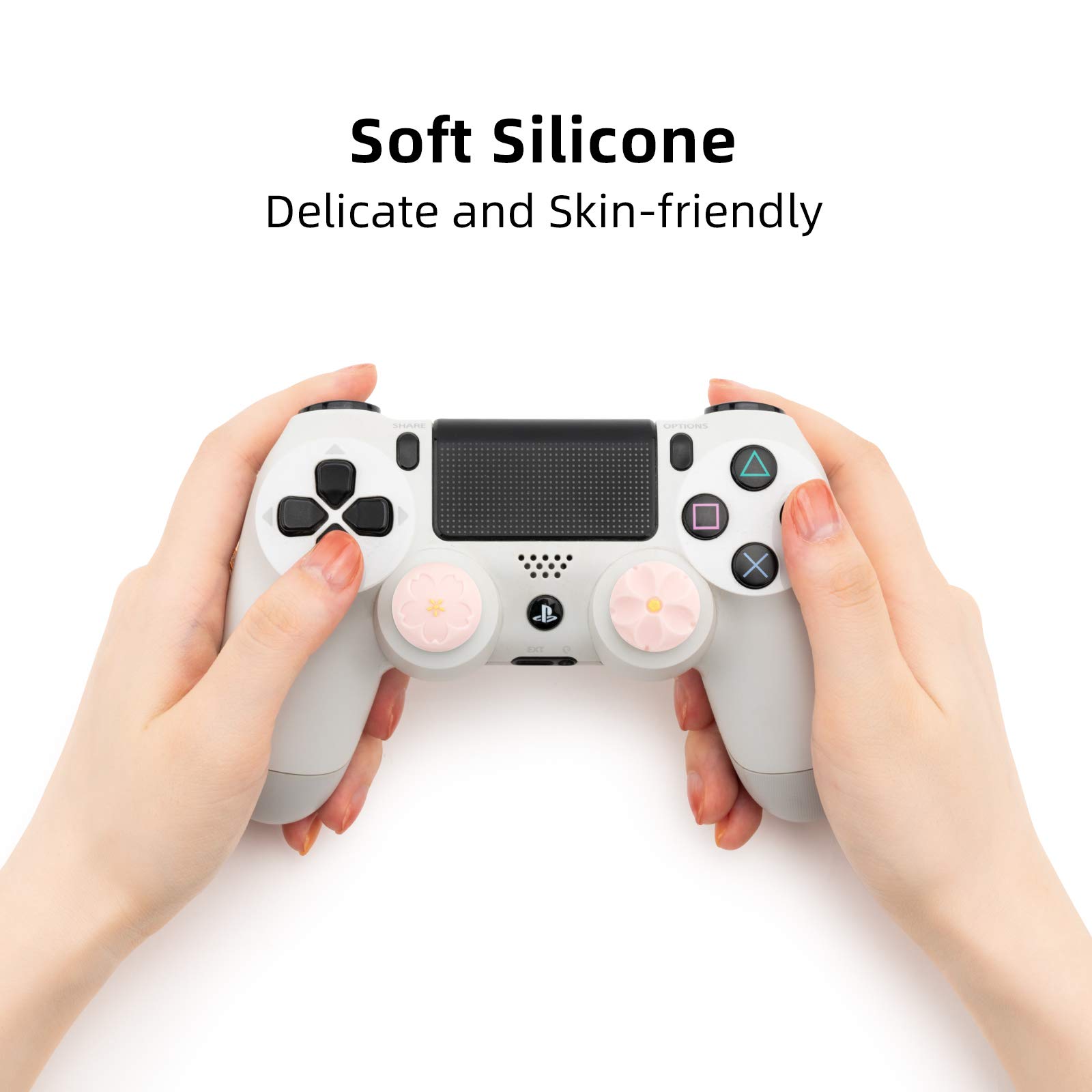 GeekShare Sweet Sakura Theme Thumb Grip Caps Soft Silicone Joystick Cover, 4PICS (PS4/PS5/NS Pro)