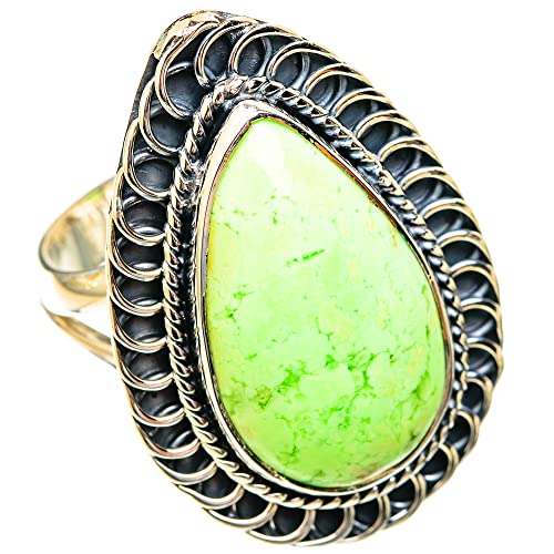 Ana Silver Co Large Lemon Chrysoprase 925 Sterling Silver Ring Size 8 - Handmade Jewelry, Bohemian, Vintage RING119057