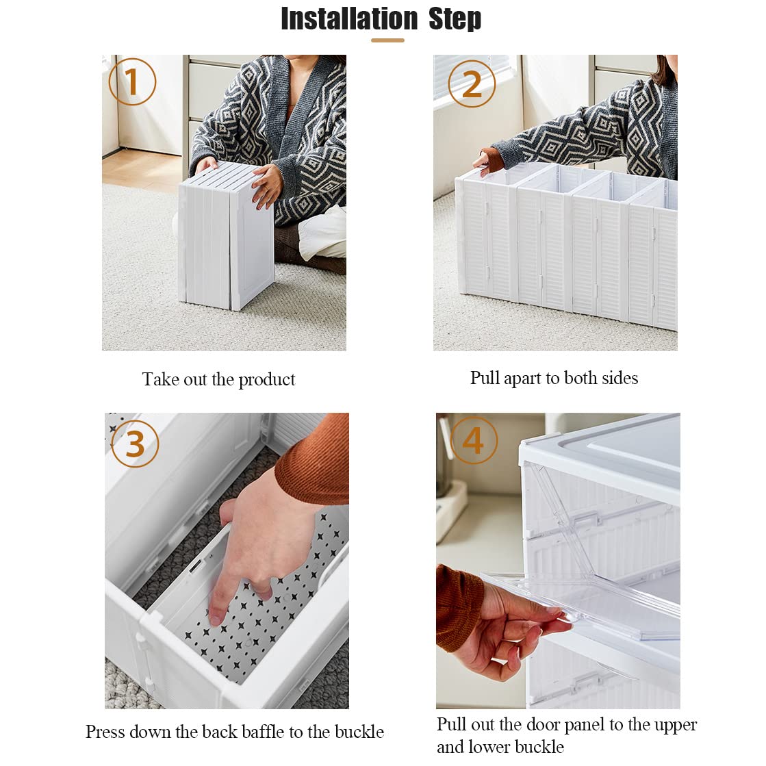 GUDEMAY Drop Front Shoe Storage Box, No Assembly Stackable Shoe Organizer Storage Bin with Clear Door, Free Standing Shoe Shelf Cabinet with Lid, Plastic Shoe Rack for Closet Entryway, 6-Tier