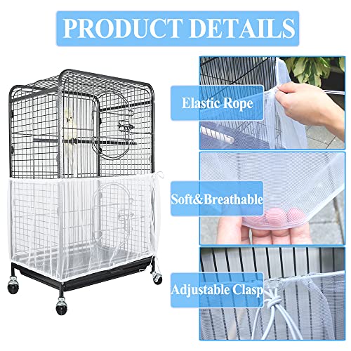 ASOCEA Extra Large Bird Cage Seed Catcher Guard Universal Birdcage Cover Nylon Mesh Net for Parrot Parakeet Macaw Lovebird African Grey - White (Not Include Birdcage) β¦