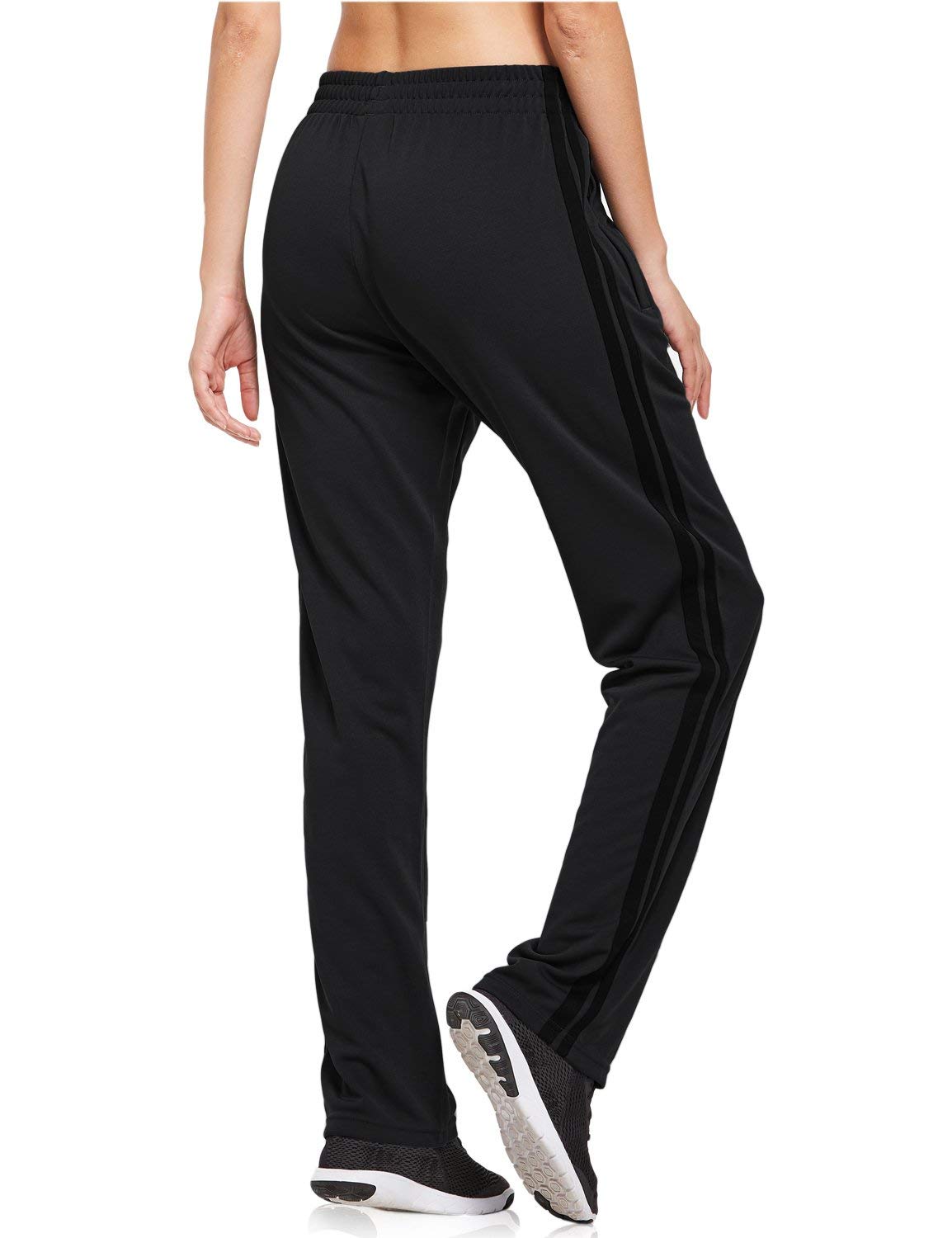 BALEAF Women's Track Pants Athletic Jogging Sweatpants Zipper Pockets Warm-Up Sports Running Pants Black/Black Size XL