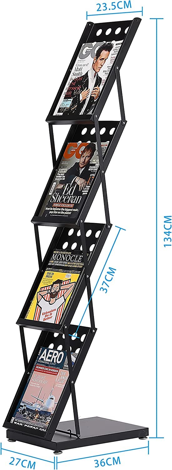 ARNOTEKS Foldable Brochure Display Stand Magazine Catalog Literature Rack Portable 4 Pockets with Carrying Bag,Stable Not Easy to Deform for Exhibitions Trade Show and Office Retail Store(Black)
