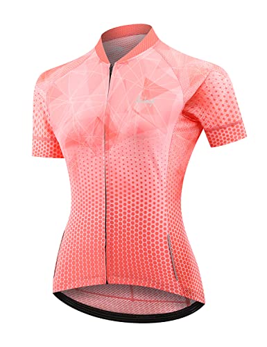 BALEAF Women's Cycling Bike Jersey Short Sleeve Breathable Bicycle Shirt 4 Rear Pockets UPF 50+ Orange M