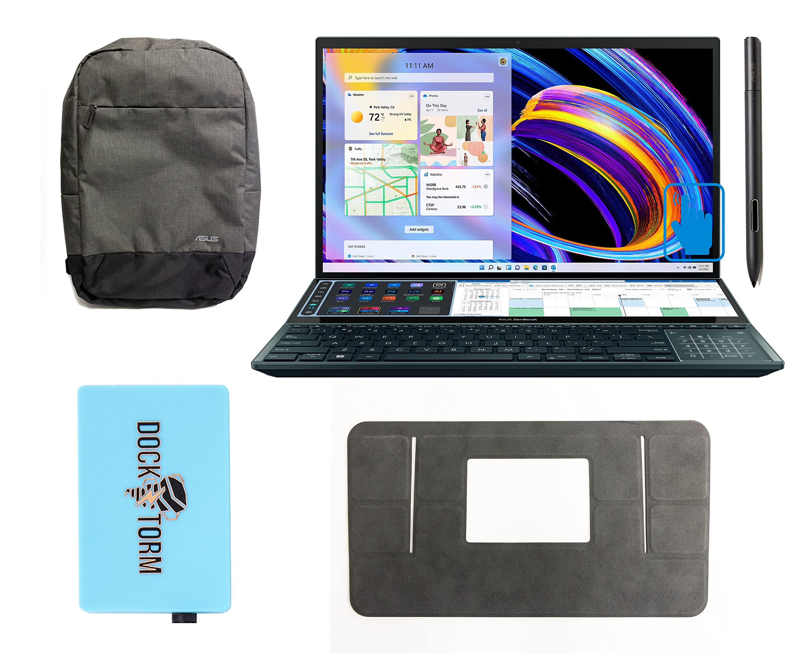 ASUS ZenBook Pro Duo Laptop 15.6" 4K UHD OLED Touchscreen (Intel i7-12700H 14-Core, 16GB LPDDR5, 2TB PCIe SSD, GeForce RTX 3060 6GB, ScreenPad Plus, Stylus, Backlit KYB, Win 11 Pro) w/Dockztorm Dock
