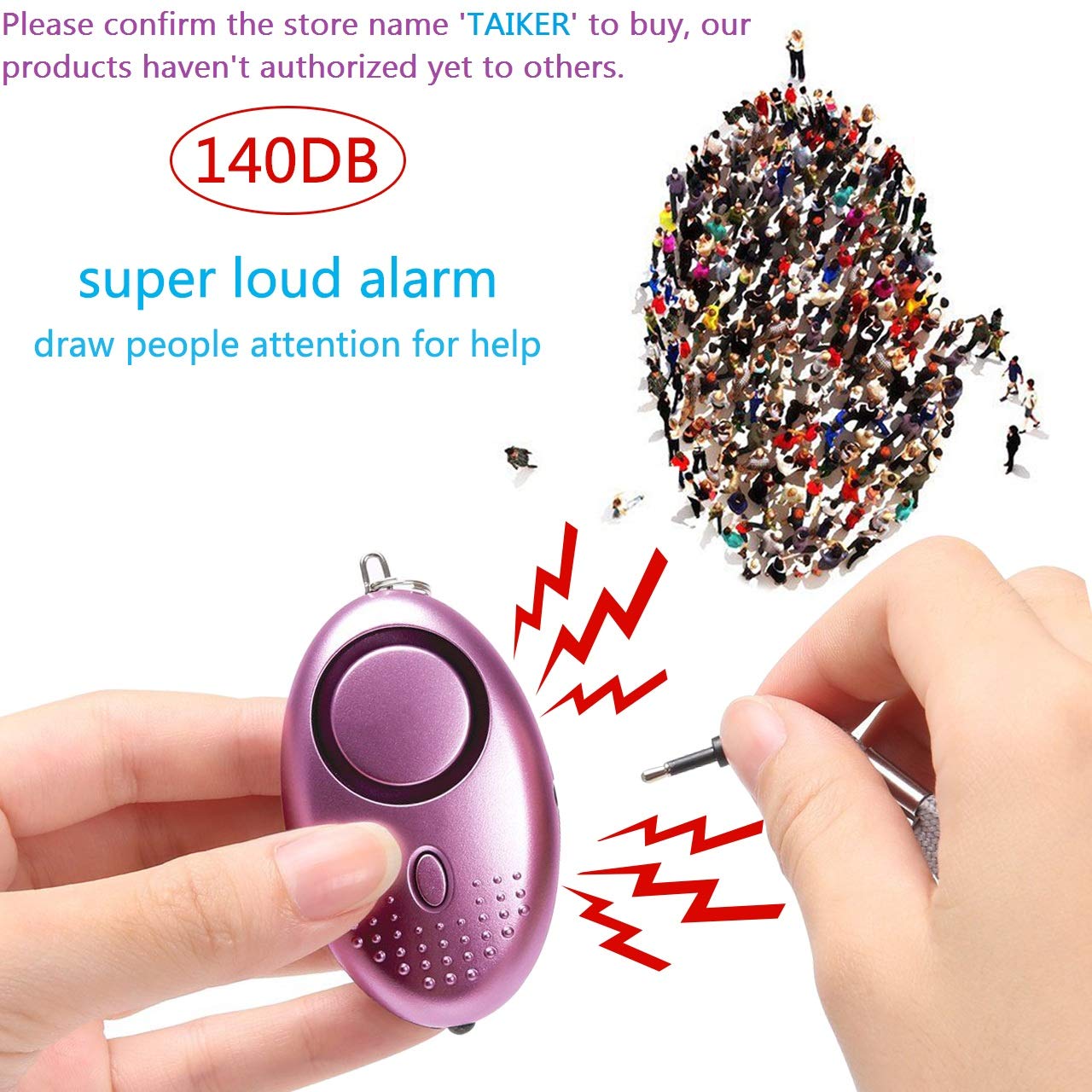 Personal Alarm for Women, 10 Packs 140DB Emergency Self-Defense Security Alarm Keychain with LED Light for Women Kids and Elders (Colorful)