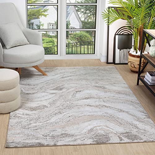GLORY RUGS Abstract Area Rug Modern Contemporary Faded Soft for Living Room Dining Room Bedroom Home and Office (108CreamGold, 8x10)