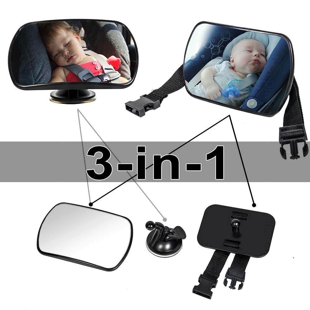 Baby Car Mirror - Bessie Sparks Car Back Seat Mirror for Rear Facing Infants and Babies Safety Shatterproof Acrylic Material 360 Degree Rectangle Rectangle 170x110MM