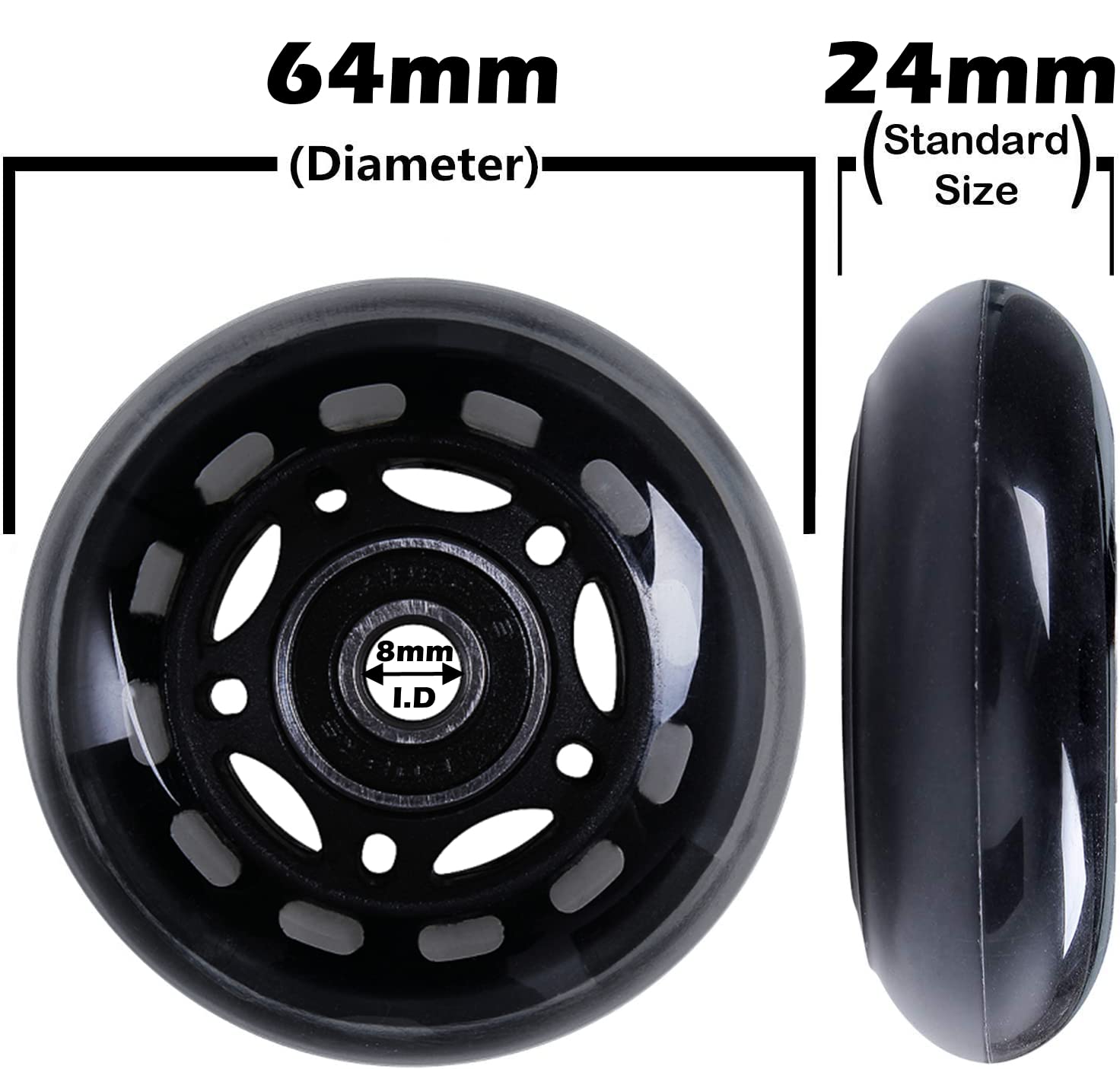 AOWISH 64mm 70mm Inline Skate Wheels 85a Roller Blade Wheel Replacement W/Bearings ABEC-9 for Kids Inline Roller Hockey Skates and Training Scooters and Luggage Suitcase (8-Pack) (64mm Dia, Black)