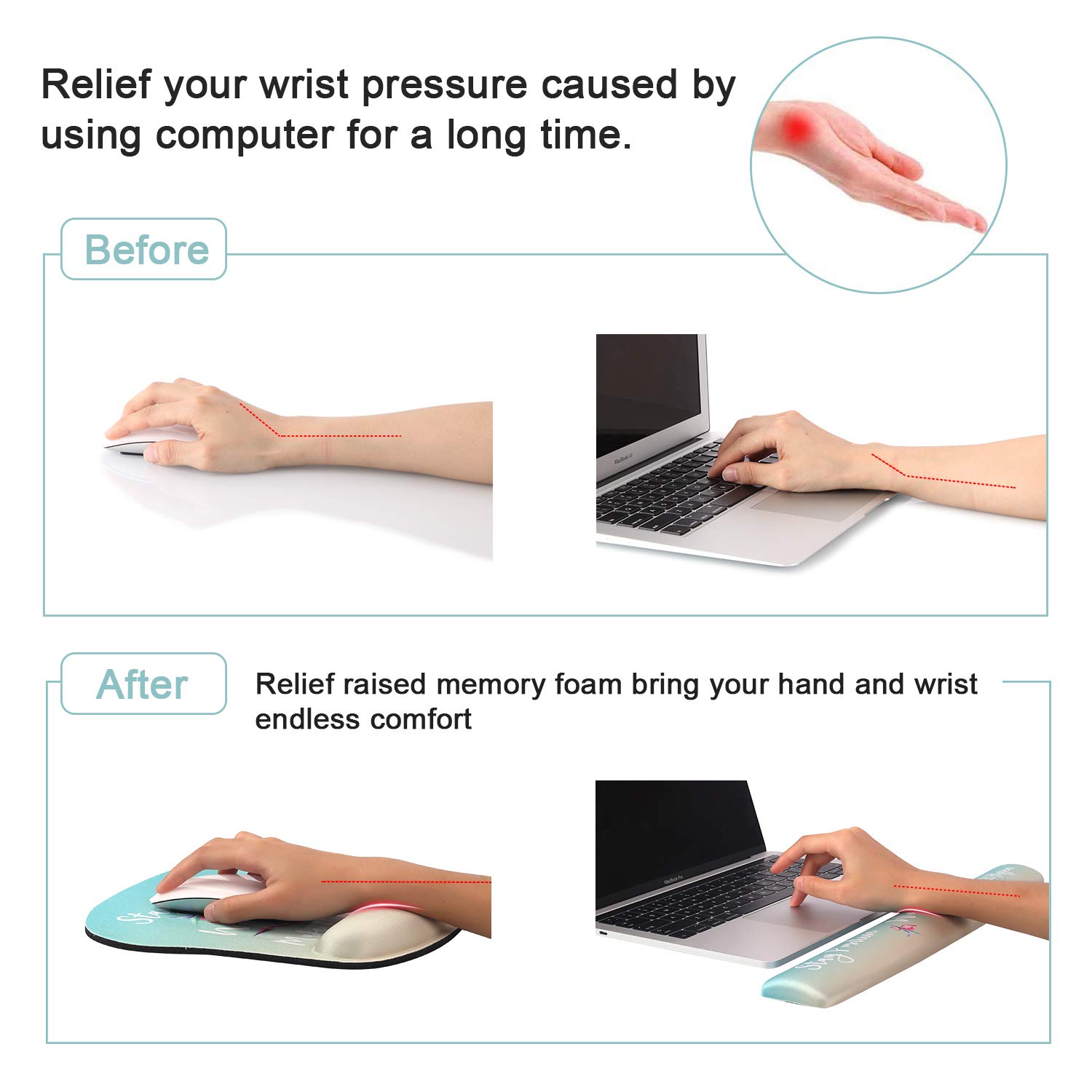 Artiron Keyboard Wrist Rest and Ergonomic Mouse Pad with Wrist Support, Gel/Memory Foam Filled Non Slip Base Easy Typing and Relieve Wrist Pain for Computer Office Laptop Teal Gradient