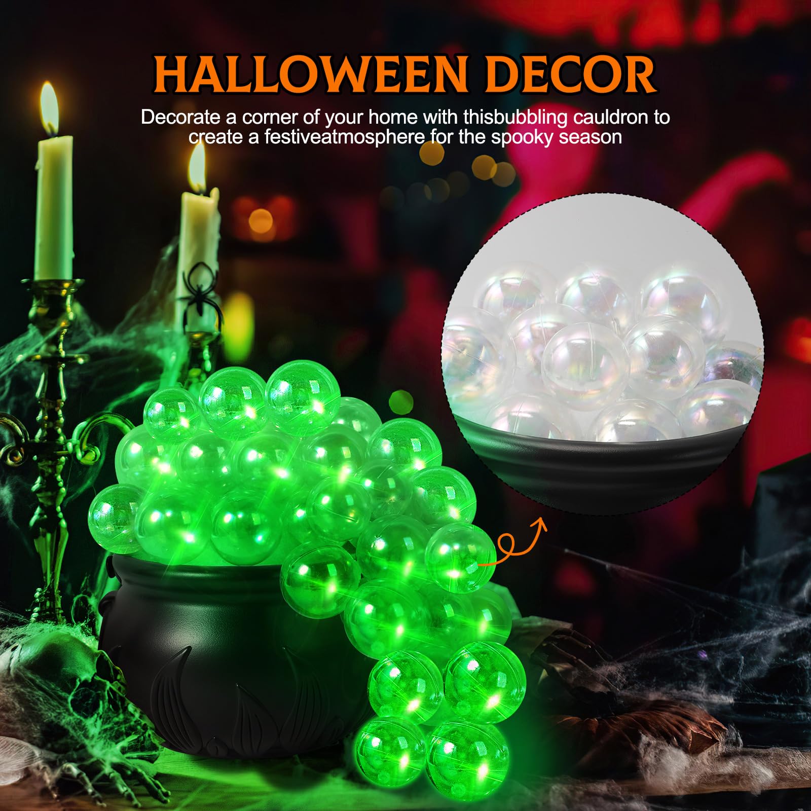 BHLUUIYER Halloween Decorations Indoor - DIY Bubbling Cauldron Set with Light, Halloween Hocus Pocus Party Decor Black Plastic Candy Bowl Decor Bucket Decorations for Home Mantle Kicthen