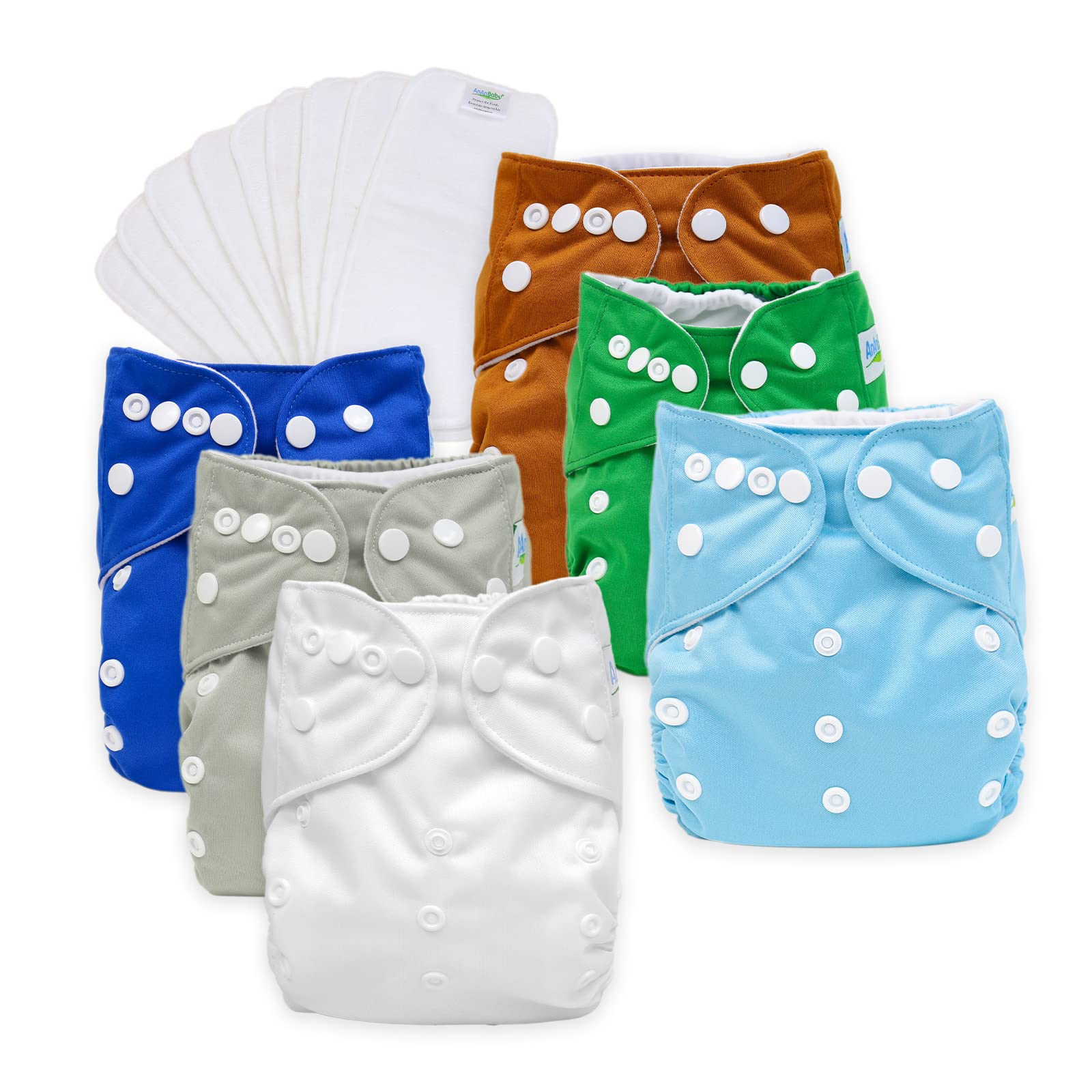 AnAnBaby Reusable Cloth Diapers for Babys, One Size Adjustable Washable Pocket Nappy Covers 6 Pack with 9pcs Microfiber Inserts for Toddler Boys & Girls