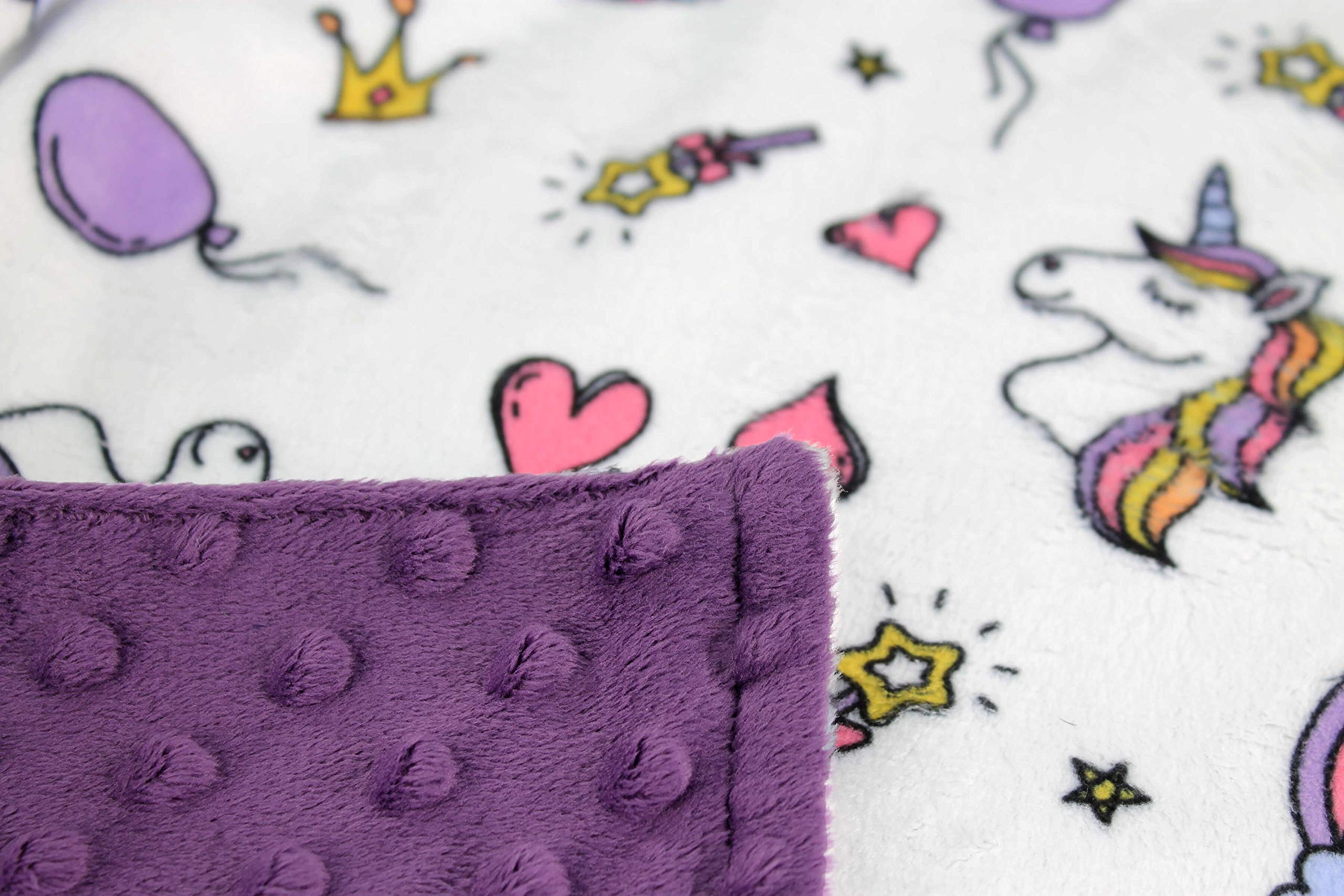 Baby Car Seat Canopy Cover - Unicorn and Rainbows with Purple Minky Dot