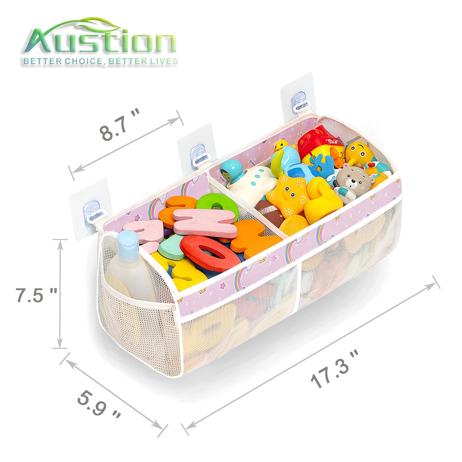 Austion Mesh Bath Toy Storage for Tub - Sorting Baby Toys Bath Tub Toy Holder - Extra Large Capacity Bath Toy Organizer with Large Openings, Quick-drying and breathable (Pink)