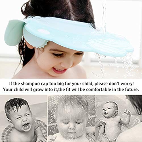 Baby Shower Cap Bathing Cap Safe Silicone Protection Bath Cap Soft Adjustable Visor Hat for Protector Head Eye Ear Shampoo Caps for Toddler,Baby, Kids,Children(Blue)