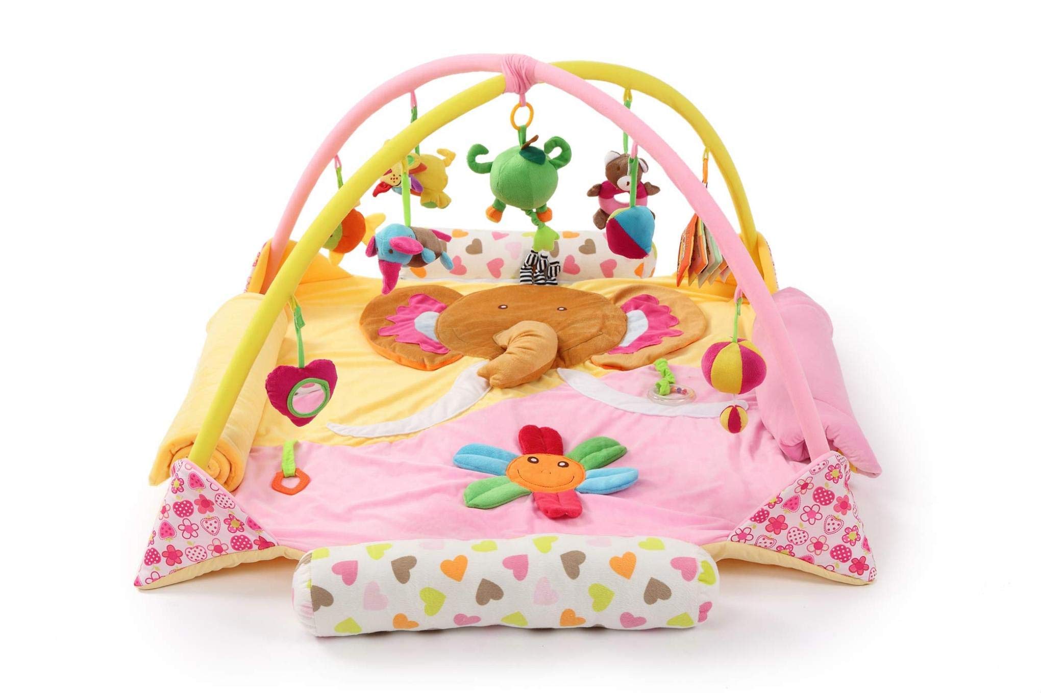 KUANDARM Elephants Pattern Baby Gym Activity Play Mat Fitness Frame with Pendant Toys Infants Activity Centre Newborn Gift, Pink