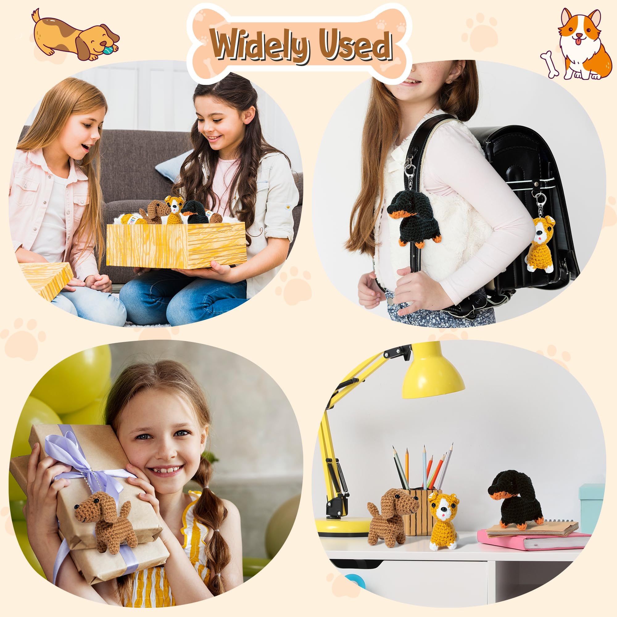 BWkoss Crochet Kit for Beginners, Cute Animal Dog Crochet Starter Kit Dachshund Golden Retriever Welsh Corgi DIY Yarn Knitting Craft Supplies with Step-by-Step Video Tutorials for Knitting Enthusiast