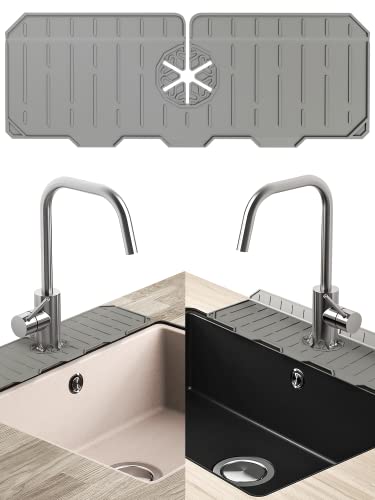 AXK Home Supply Silicone Sink Faucet Mat Splash Protector, Splash Guard, Perfect For Narrow Faucets,Protects Counter From Standing Water-Washable-Kitchen-Bathroom-RV-Laundry-Office(Gray)