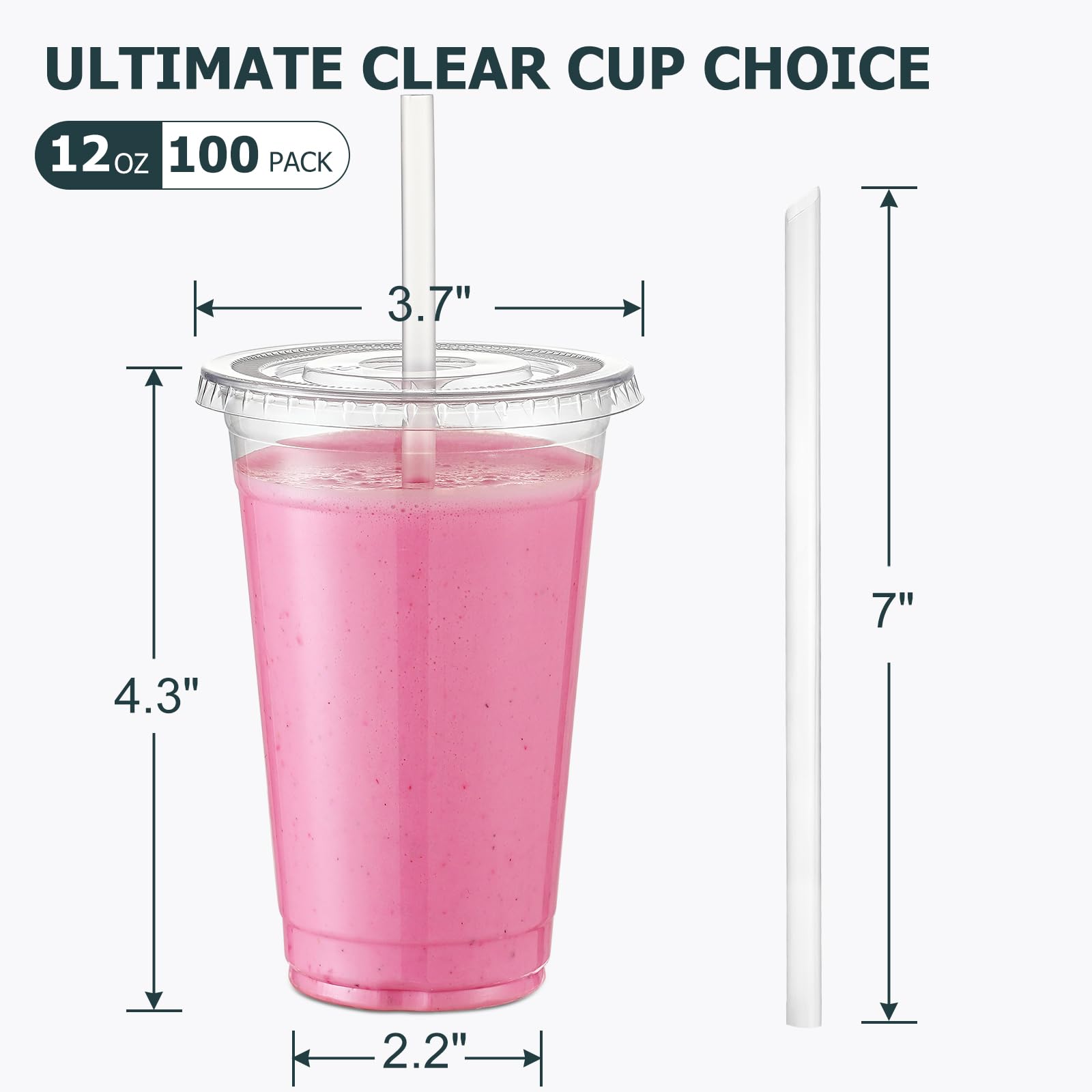 AOZITA [100 Sets] 10 oz Clear Plastic Cups With Lids and Straws, Disposable Cups With Lids for Iced Coffee, Smoothie, Milkshake and Cold Drinks