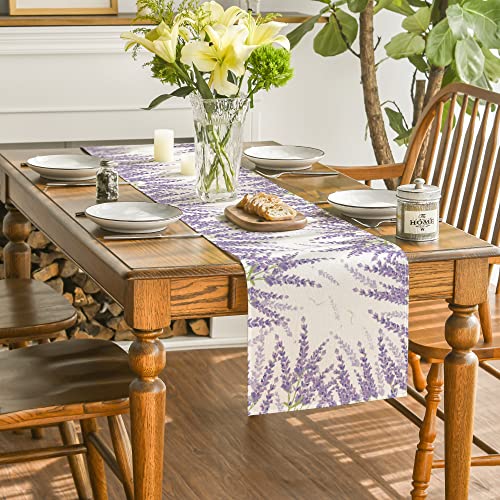 Artoid Mode Lavender Spring Table Runner, Easter Summer Seasonal Anniversary Holiday Kitchen Dining Table Decoration for Indoor Outdoor Home Party Decor 13 x 72 Inch