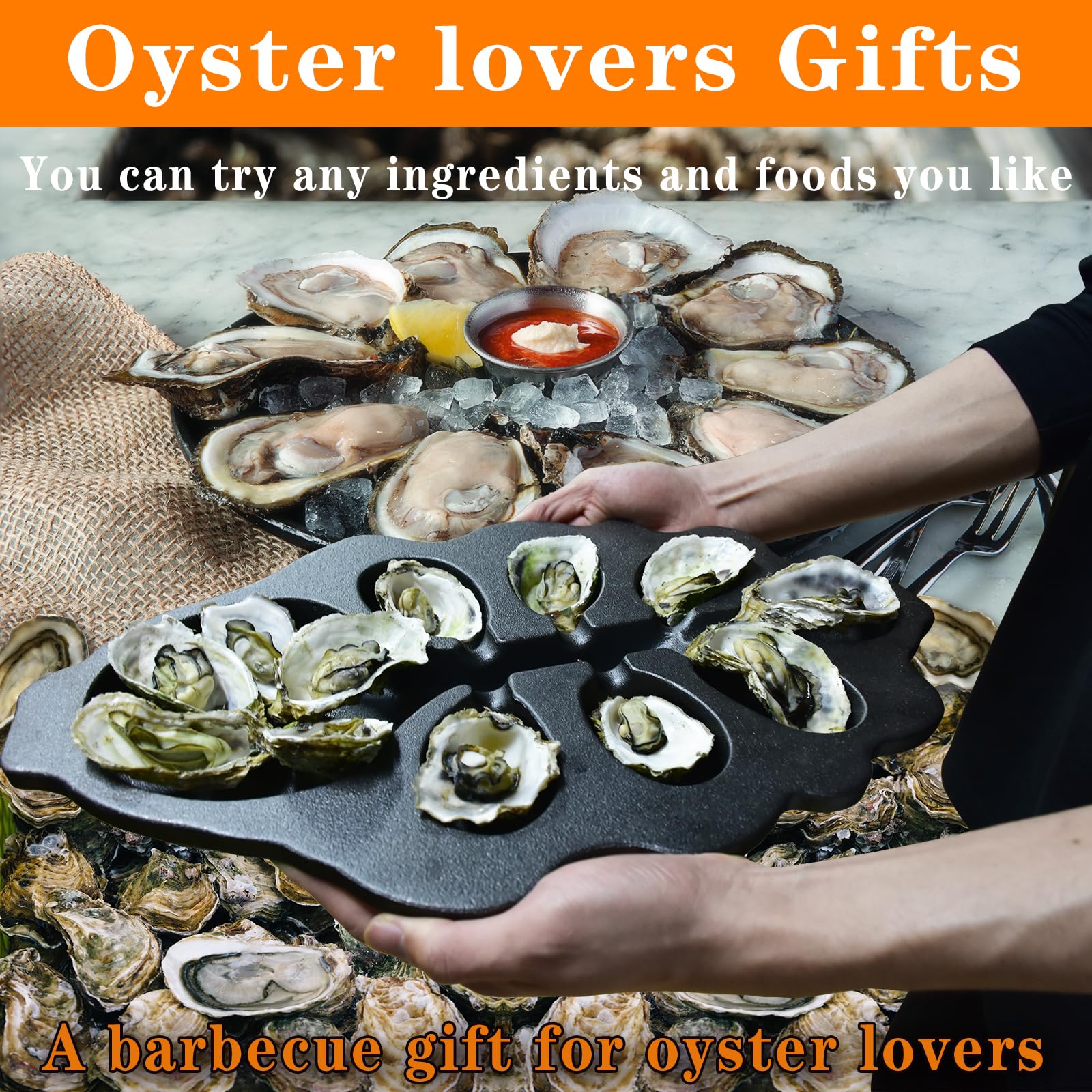 BOLVOUD Cast Iron Oyster Grill Pan, Cast-Iron Oyster Pan for Oven Grill