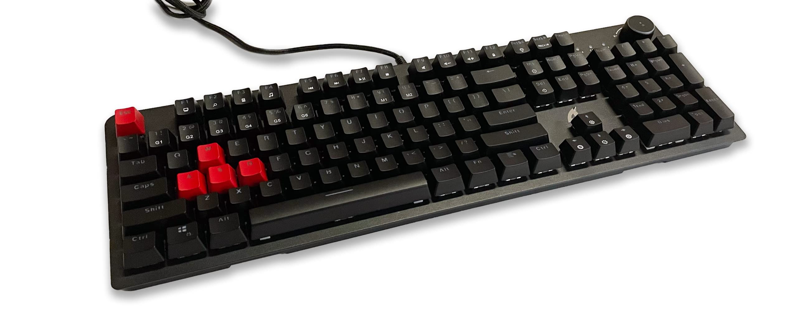 Alpha Elite Full Size Mechanical Gaming Keyboard: Wired - Blue Clicky Switches - Customizable RGB Lighting - Dedicated Media Keys - Volume Wheel - Ergonomic Wrist Rest - Durable Reinforced Frame