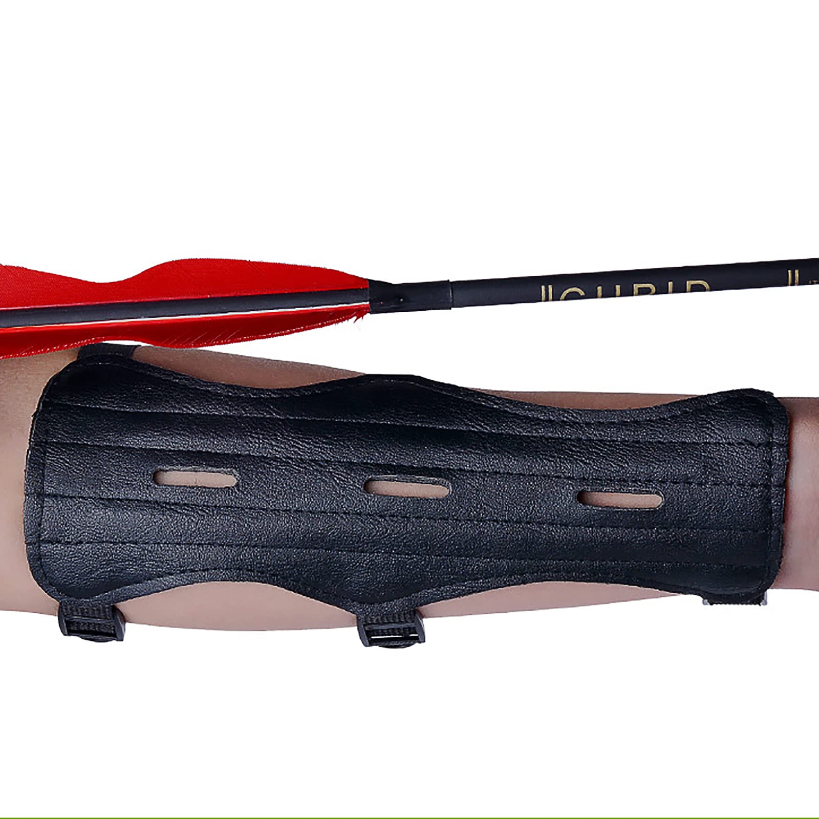Archerest Archery Arm Guard, Leather Bow Range Bracer Protector with Adjustable 3-Strap Buckles (Black)