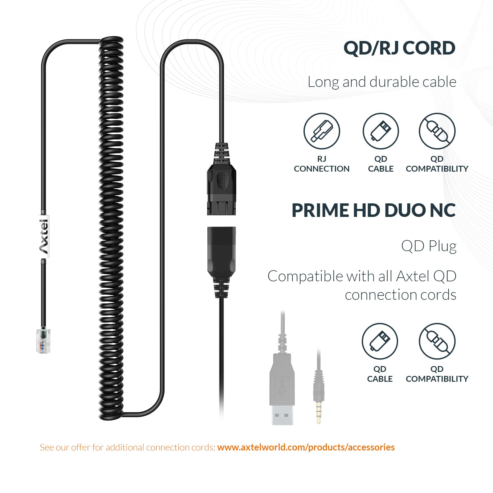 Axtel Bundle Prime Duo with AXC-02 Cable | Noise Cancellation - Compatible with Grandstream GXP1600, GXP1700, GXP2100, GRP2600 Series Phones