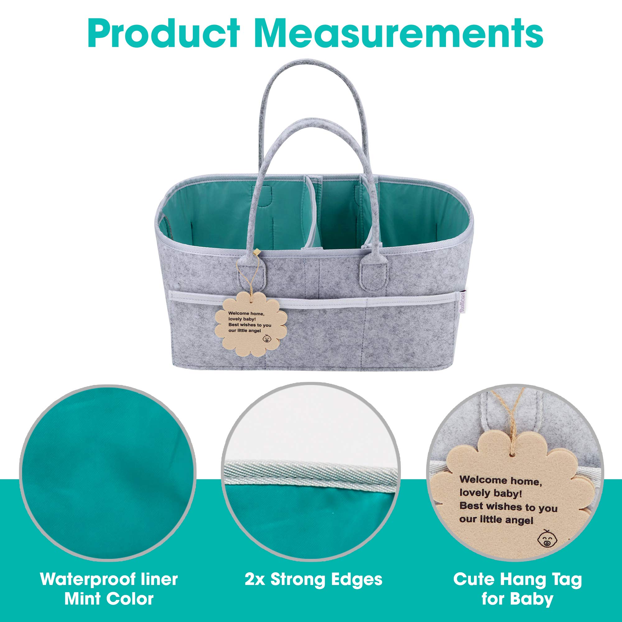 Baby Diaper Caddy Organizer - Shower Registry Gift Basket with Pacifier Clips, Bibs for Newborn - Caddy Nursery with Waterproof Liner Easy to Clean Perfect for Changing Table and Car - Grey Nappy Bag