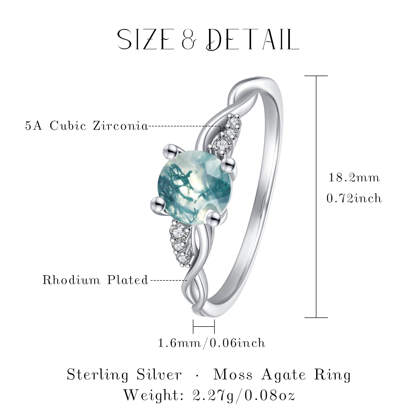 Aututer Moss Agate Ring for Women Sterling Silver Engagement Ring Infinity Ring Natural Moss Agate Jewelry Mother's Day Gifts for Her