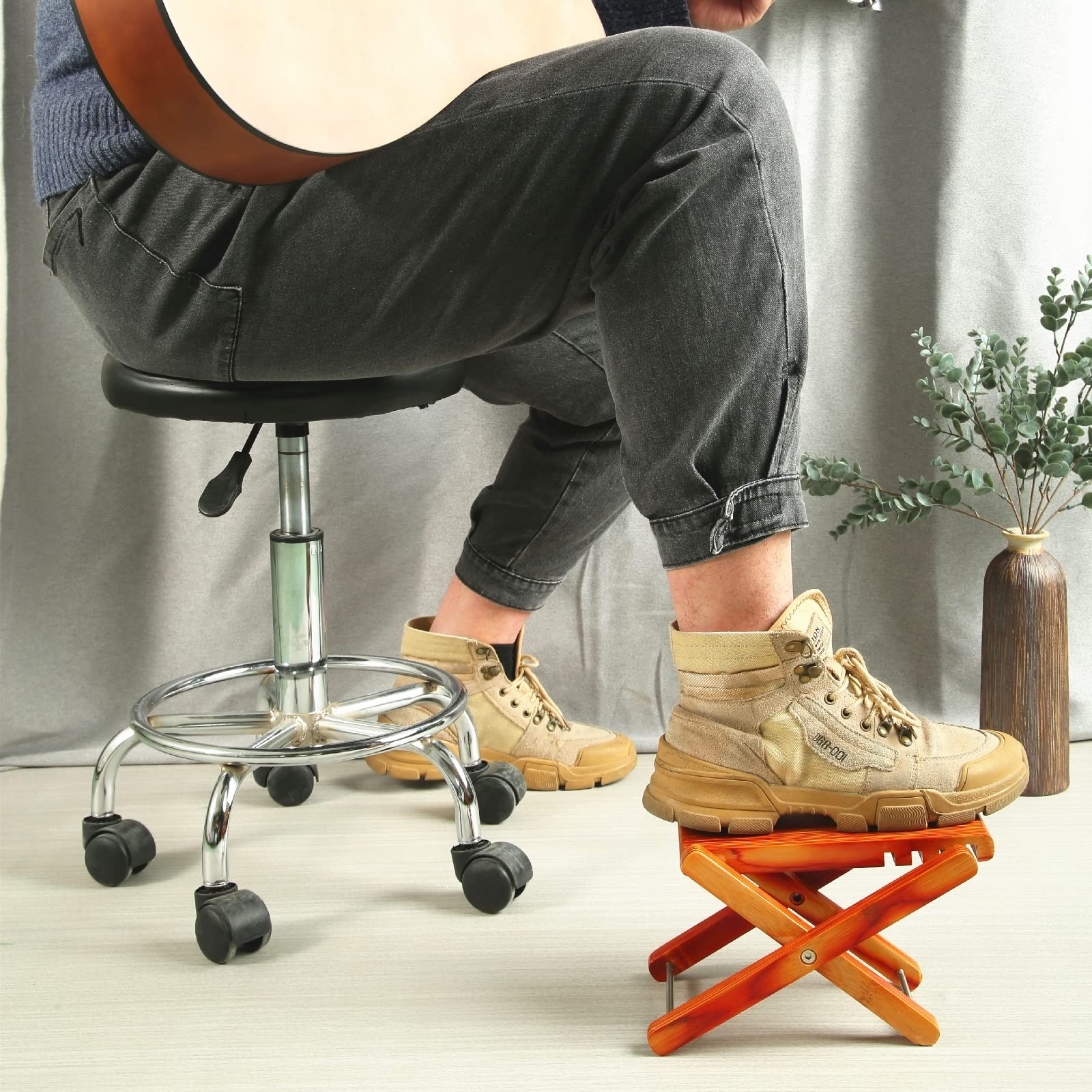 Miwayer Bamboo 4 Gears Adjustable Upscale Guitar Foot Rest Non-Slip Foot Stool Foldable Footrest from 4.5" up to 8",Accessory for Classical Acoustic Guitar Part