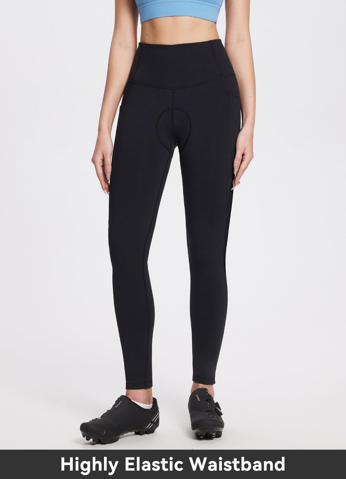 BALEAF Winter Womens Cycling Pants 4D Padded Thermal Water Resistant Bike Tights Padding Fleece Lined Cold Weather Pockets Black M