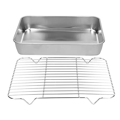 AUNMAS Rectangular Baking Pan and Rack, Easy Healthy Roasting Pan for Cooking Baking(23.5 * 17.5 * 5CM)