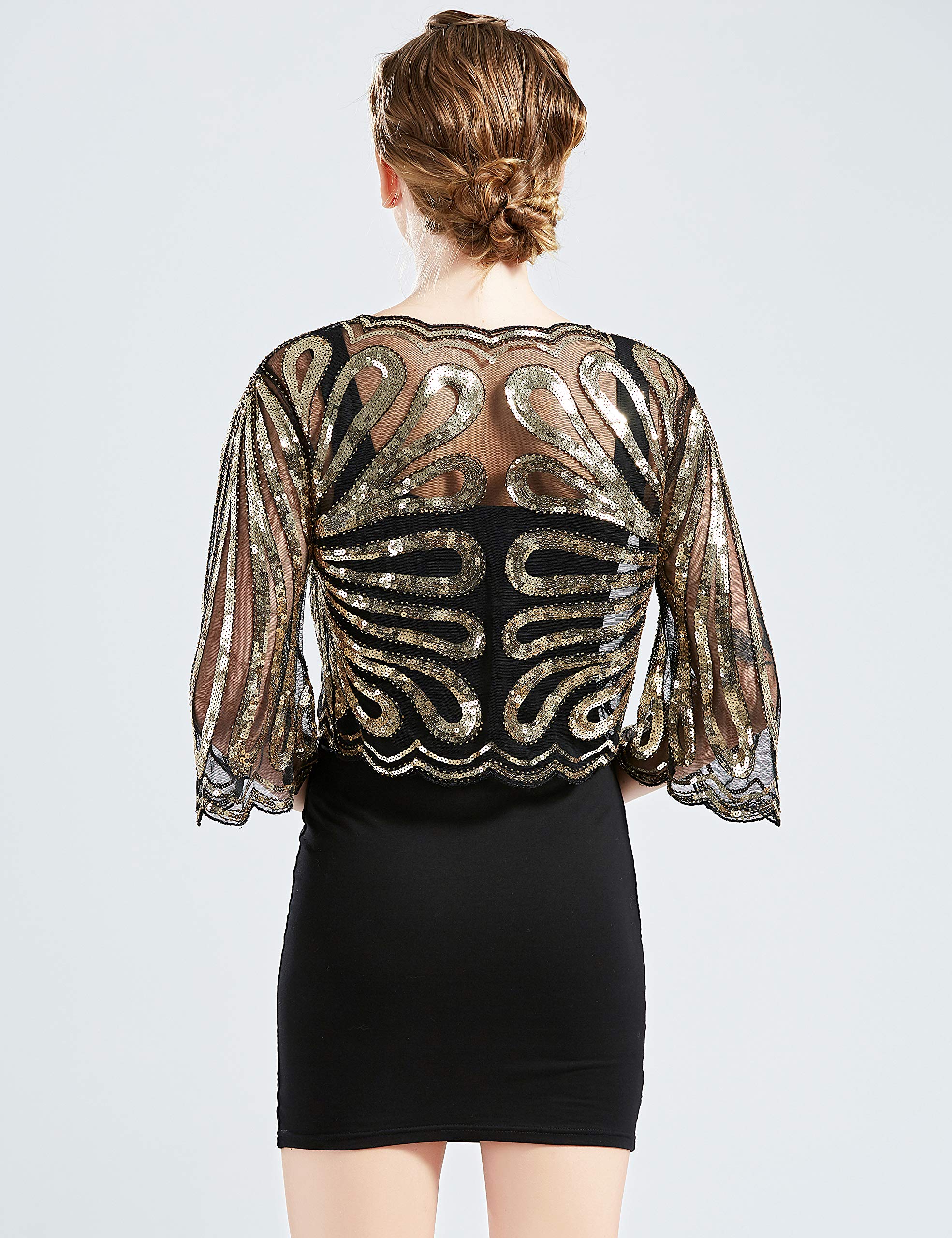 BABEYOND 1920s Sequin Shawl Wrap Gatsby Beaded Evening Cape Flapper Bolero Shrug (Black, X-Large)