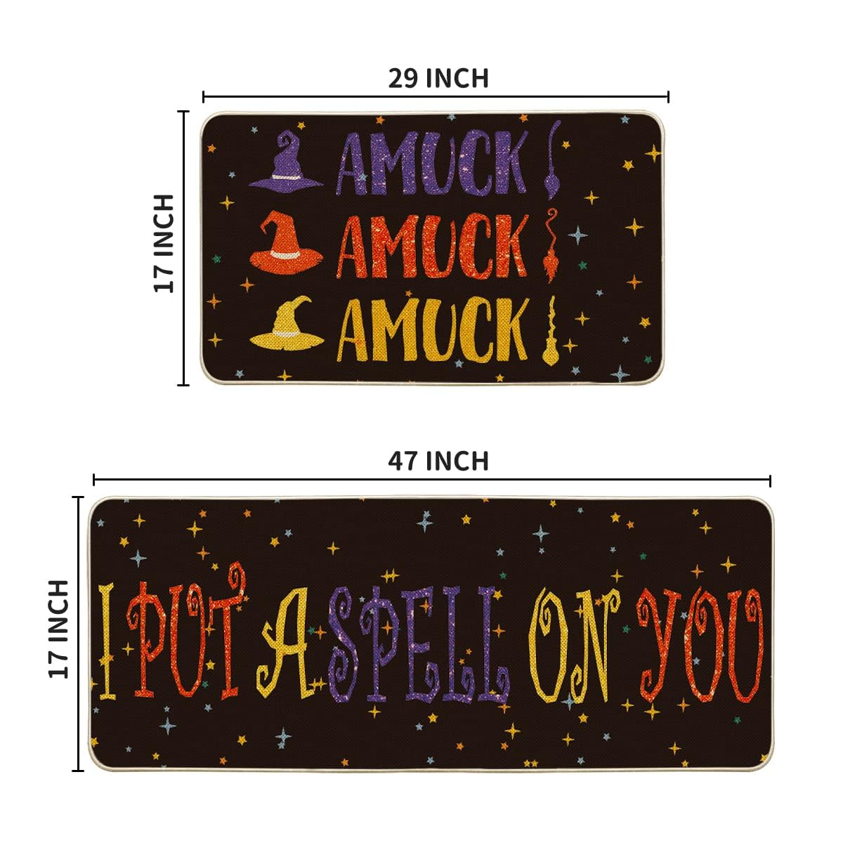 Artoid Mode Black I Put A Spell On You Amuck Halloween Decorative Kitchen Mats Set of 2, Low-Profile Floor Mat 17x29 and 17x47 Inch