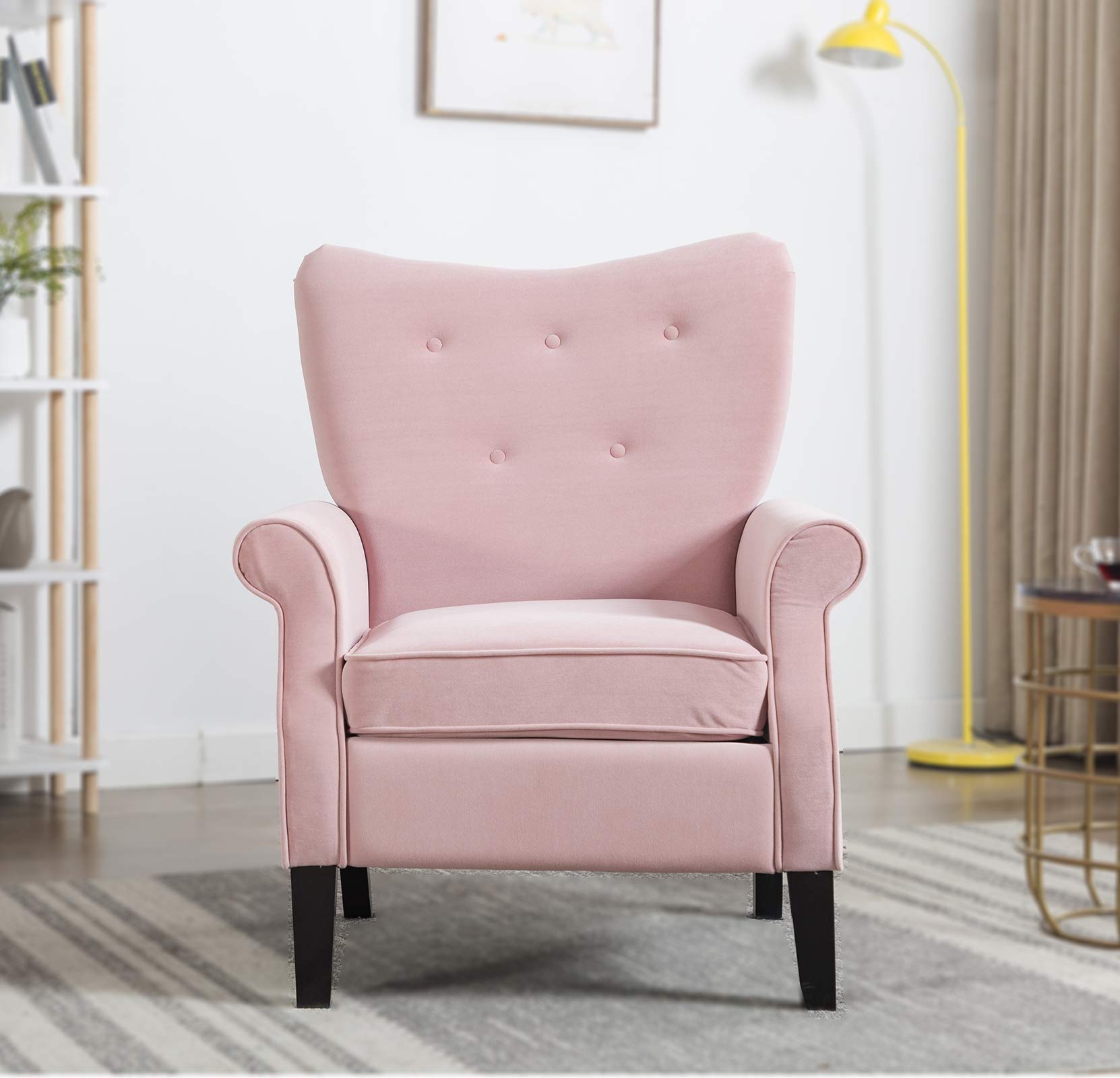 Artechworks Tufted Upholstered Accent Arm Chair, Comfy Single Sofa Club Chair for Living Room, Bedroom, Home Office, Hosting Room,Pink