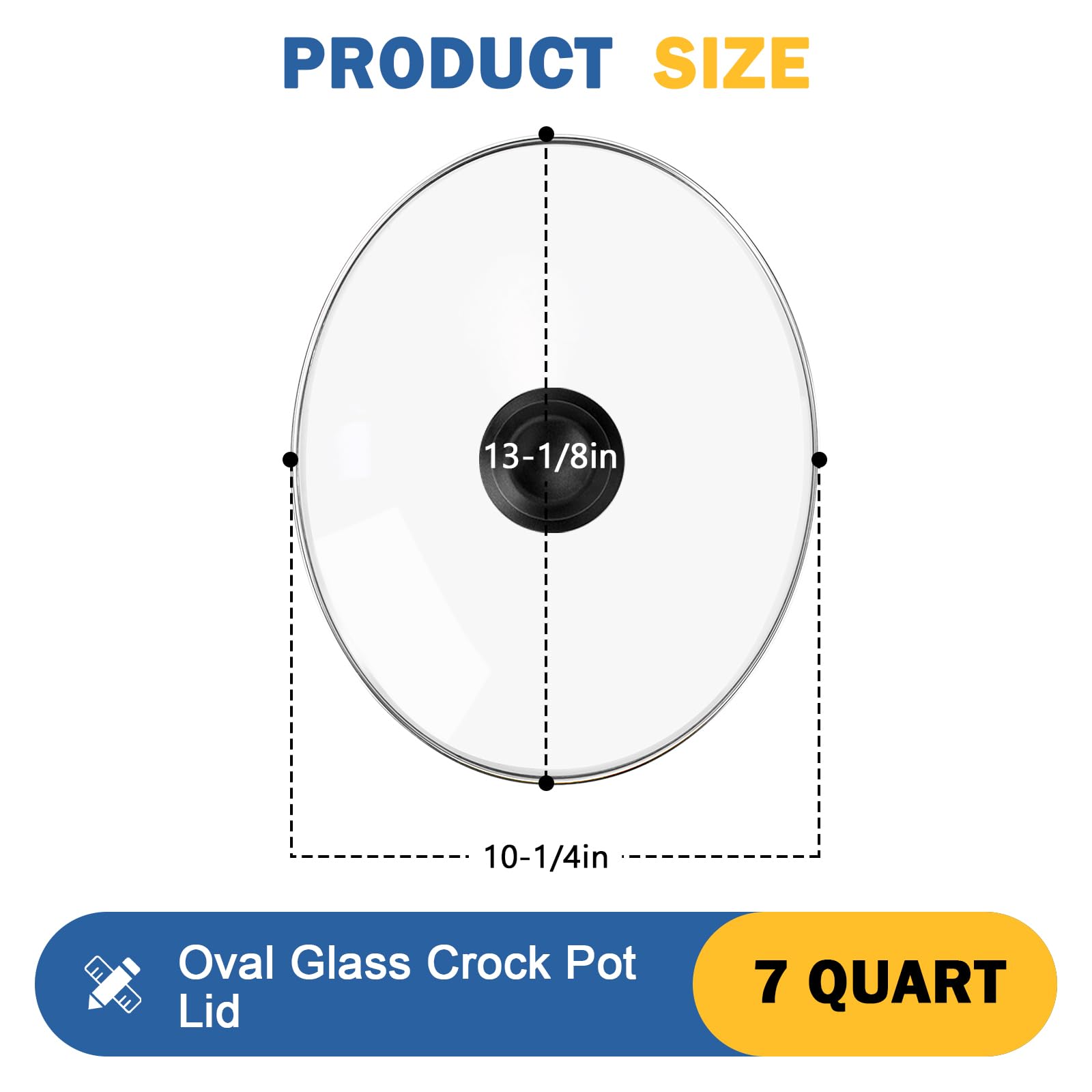 Oval Glass Crock Pot Lid 7 Quart Replacement for Oval lid Rival Crock Pot Slow Cooker SCV700-CH-BR, SCV700SS and Hamilton Beach Slow Cooker Lids Replacement Oval 7 Quart 33474G.