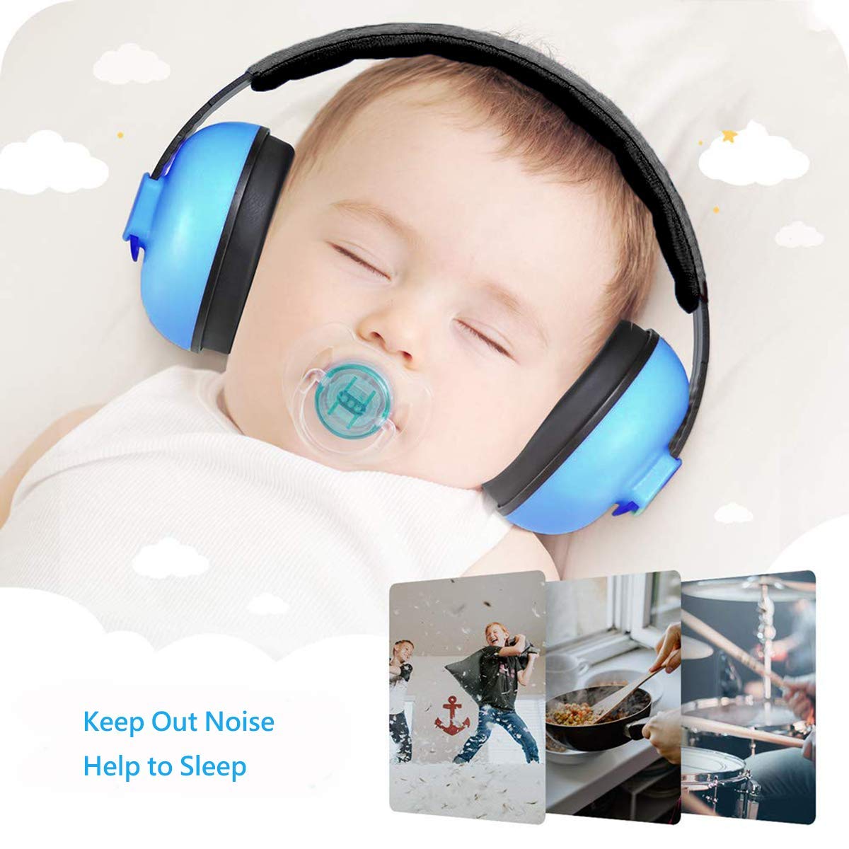 Baby Ear Protection 0-24 Months Infant Noise Cancelling Headphones for Sleeping Airplane Fireworks Loud Environments, Blue