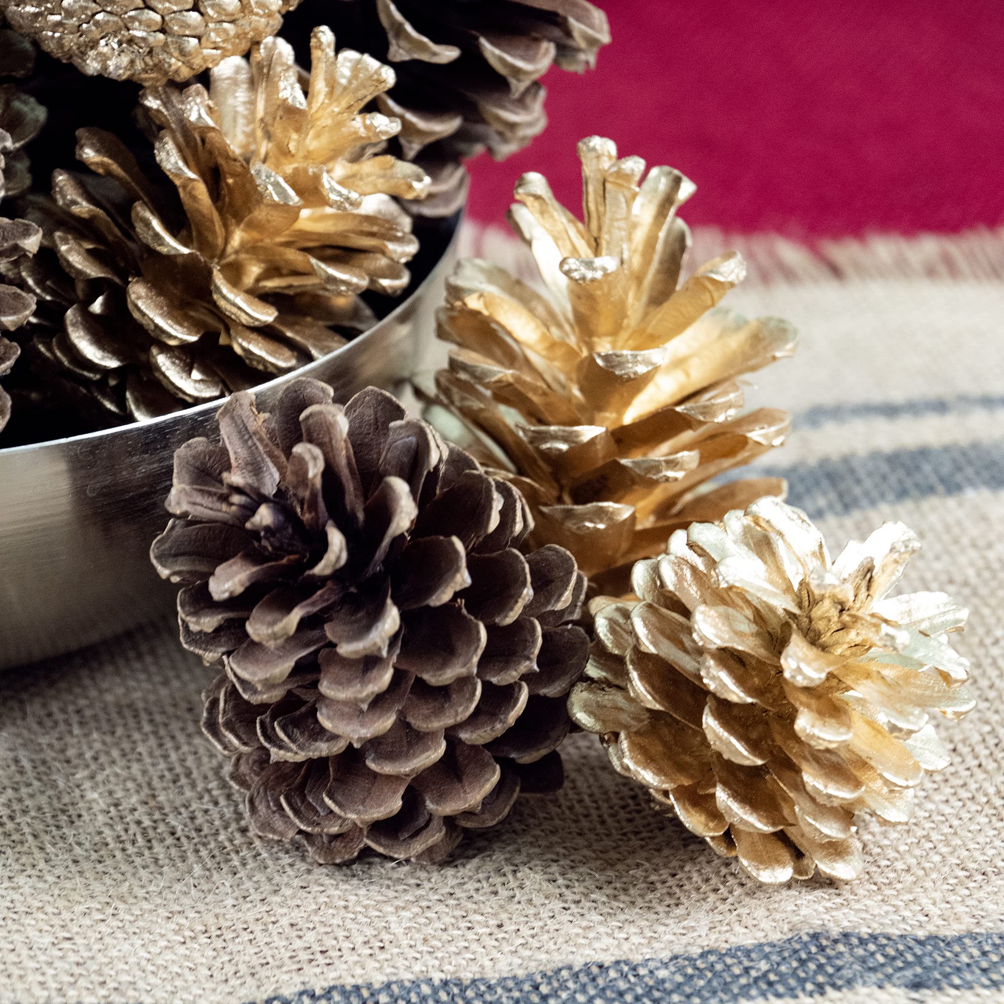 ANDALUCA Mixed Natural & Gold Decorative Pinecone Vase & Bowl Fillers | Pinecones for Decorating & Home Decor (Gold)